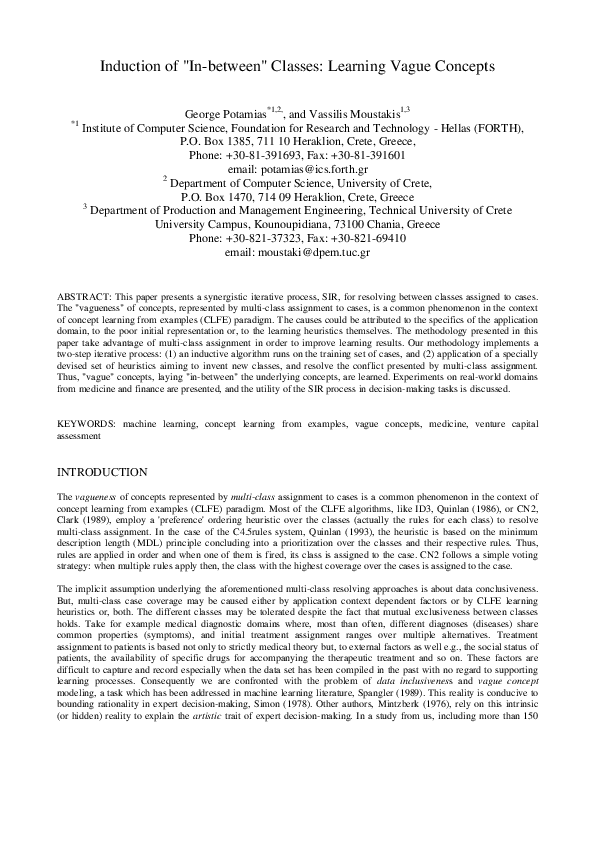 (PDF) Induction of “In‐between” Classes: Learning vague Concepts