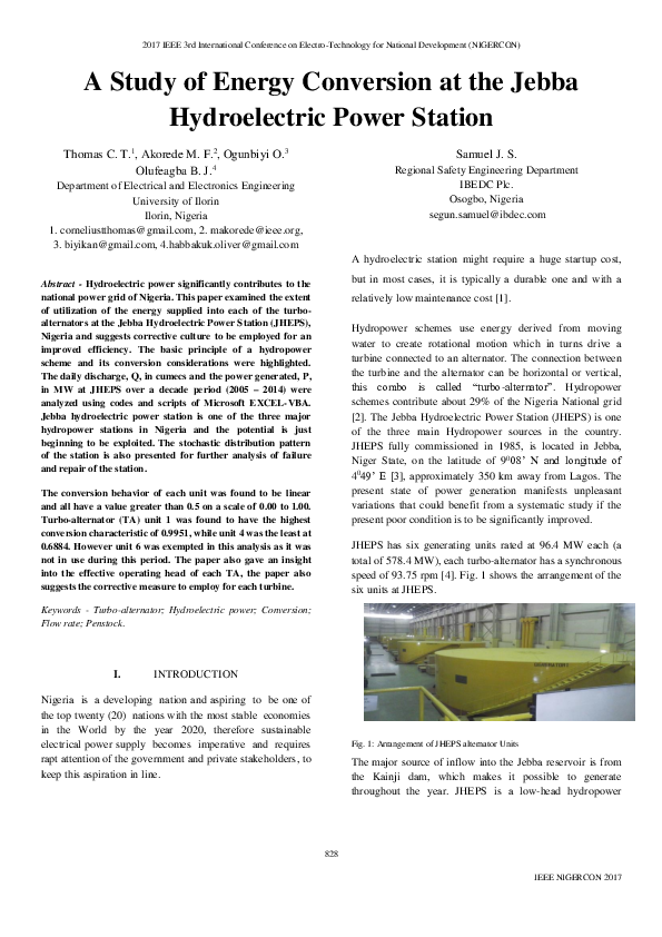 (PDF) A Study of Energy Conversion at the Jebba Hydroelectric Power Station