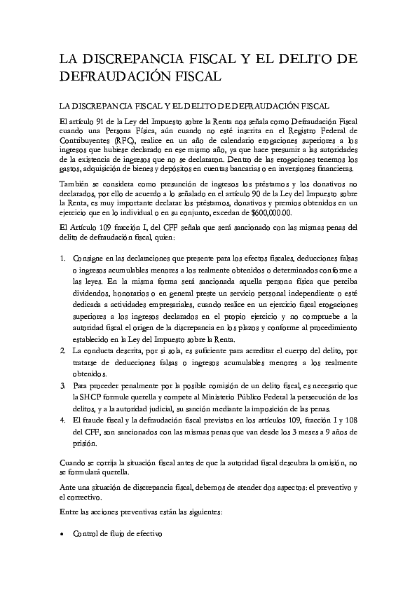 (DOC) LA DISCREPANCIA FISCAL Y EL DELITO DE DEFRAUDACIÓN FISCAL LA ...