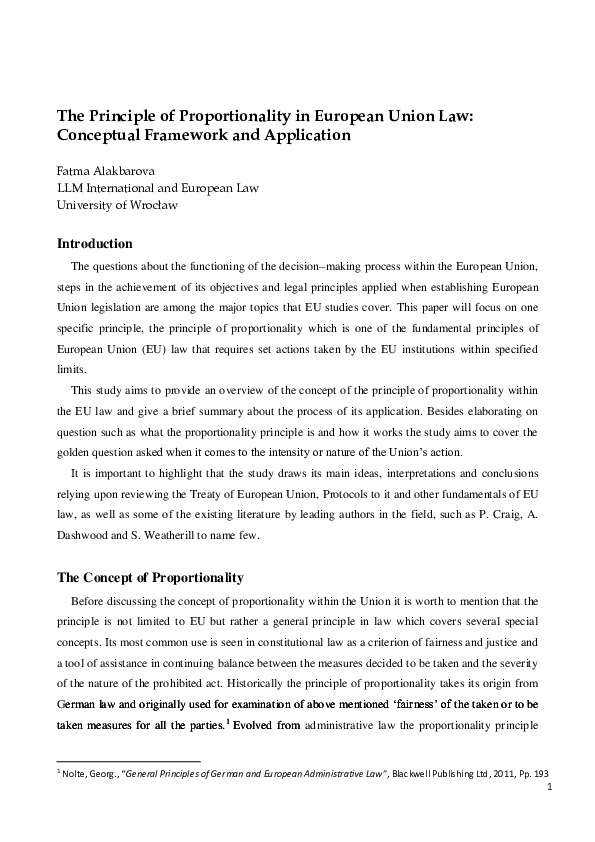 (PDF) The Principle of Proportionality in European Union Law ...