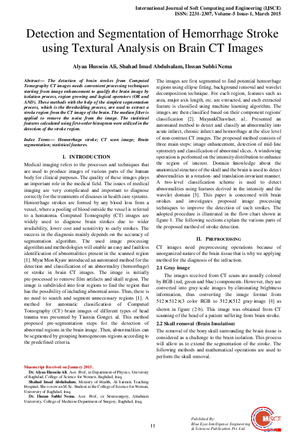 (PDF) Detection and Segmentation of Hemorrhage Stroke using Textural Analysis on Brain CT Images