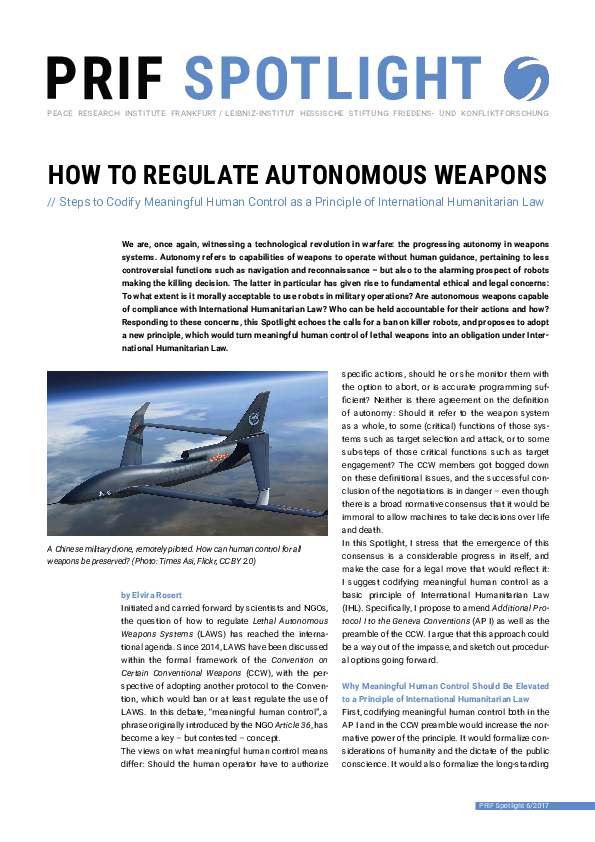 (PDF) How to Regulate Autonomous Weapons // Steps to Codify Meaningful ...