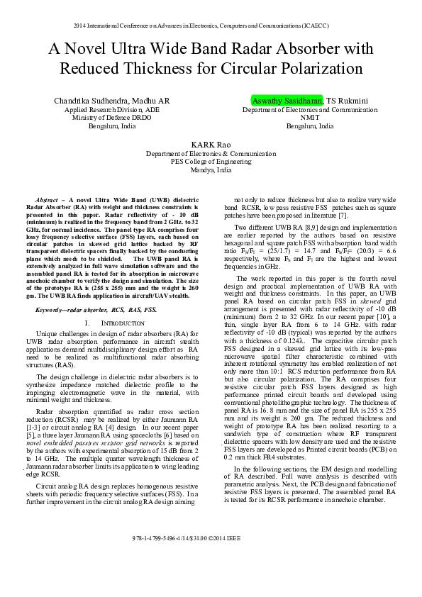 (PDF) A Novel Ultra Wide Band Radar Absorber with Reduced Thickness for ...