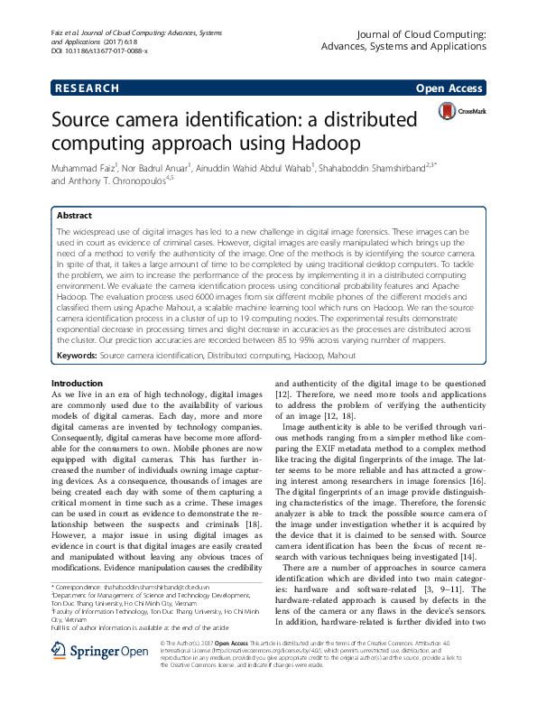 (PDF) Source camera identification: a distributed computing approach using Hadoop