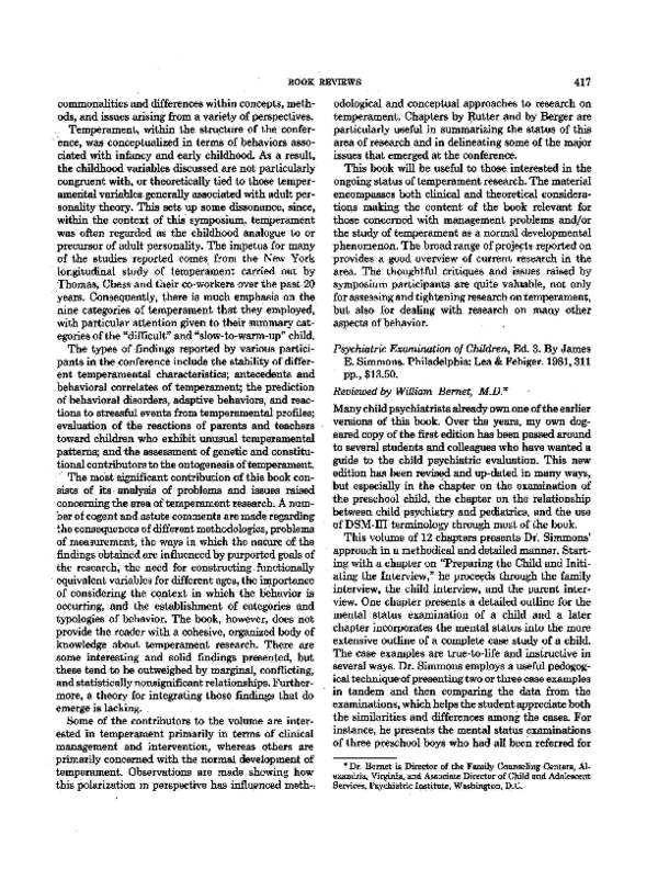 (PDF) Psychiatric Examination of Children | William Bernet - Academia.edu