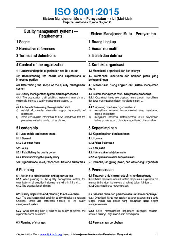 (PDF) ISO 9001:2015 Sistem Manajemen Mutu – Persyaratan – r1.1 (kisi-kisi) Quality management ...