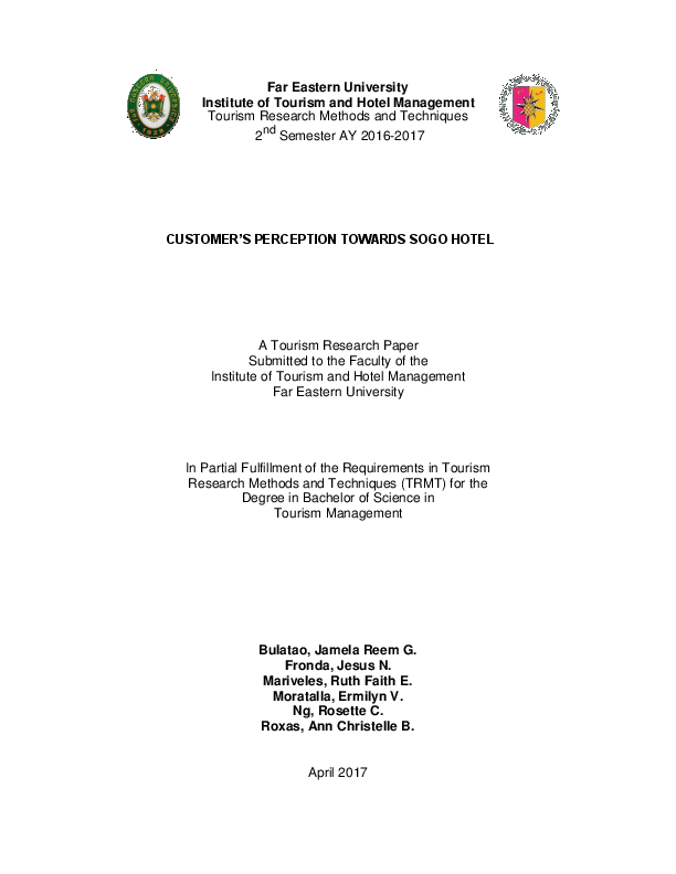 (DOC) Customers Perception towards Sogo Hotel