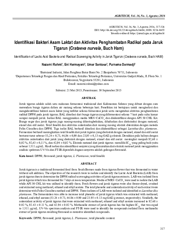 (PDF) Identifikasi bakteri asam laktat dan aktivitas penghambatan radikal pada Jaruk Tigarun ...
