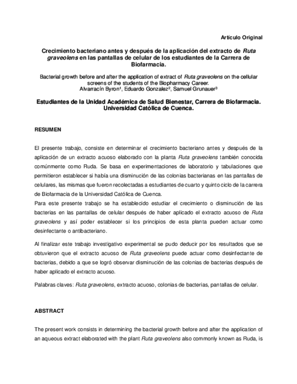 (DOC) Artículo Original Crecimiento bacteriano antes y después de la ...