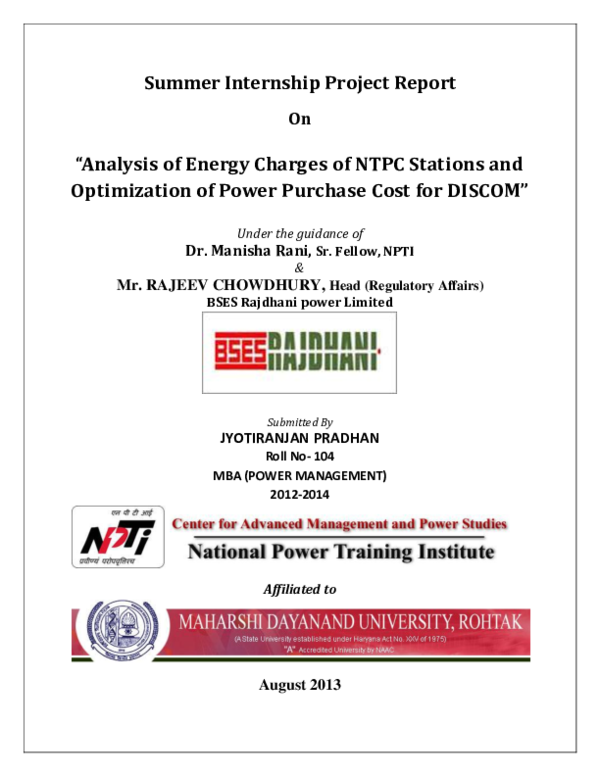 (PDF) Summer Internship Project Report " Analysis of Energy Charges of ...