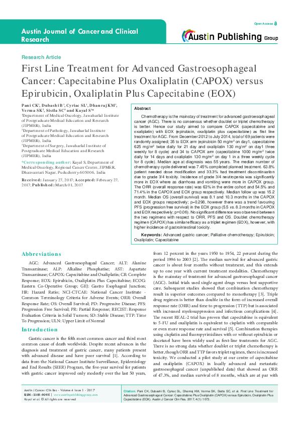 (PDF) First Line Treatment for Advanced Gastroesophageal Cancer ...