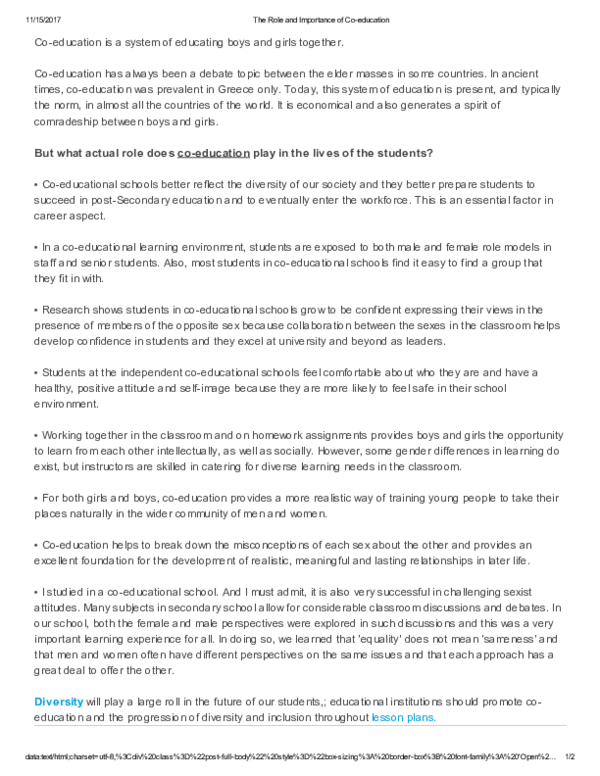 (PDF) The Role and Importance of Co education