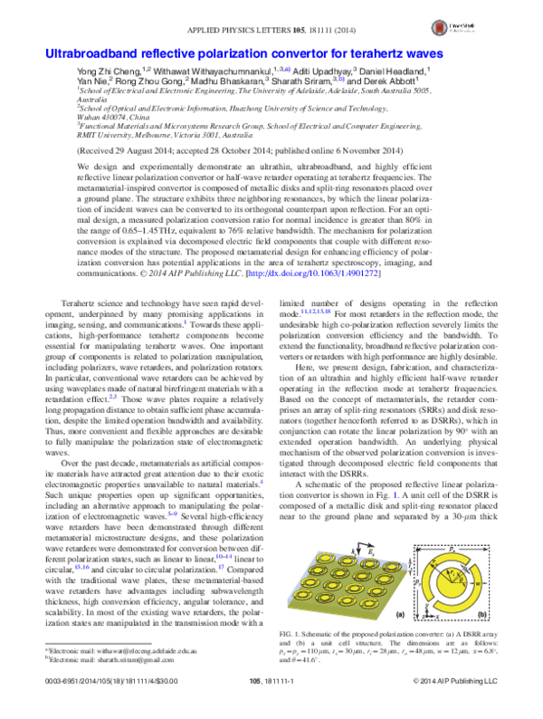 (PDF) Ultrabroadband reflective polarization convertor for terahertz waves