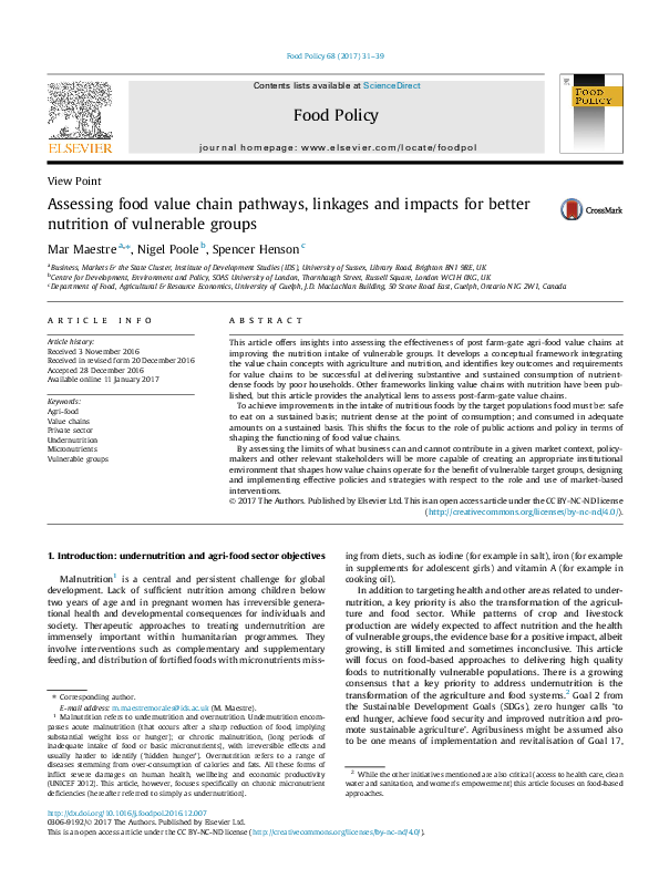 (PDF) Assessing food value chain pathways, linkages and impacts for ...