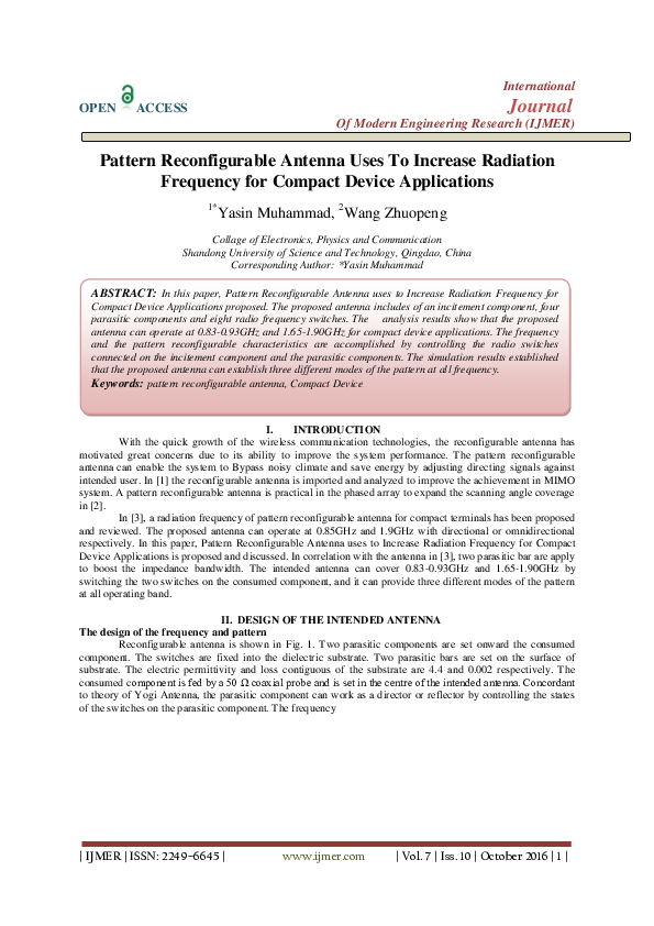 Pdf Pattern Reconfigurable Antenna Uses To Increase Radiation
