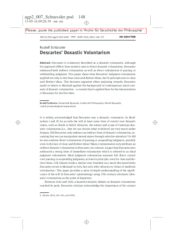 (PDF) Descartes' Doxastic Voluntarism