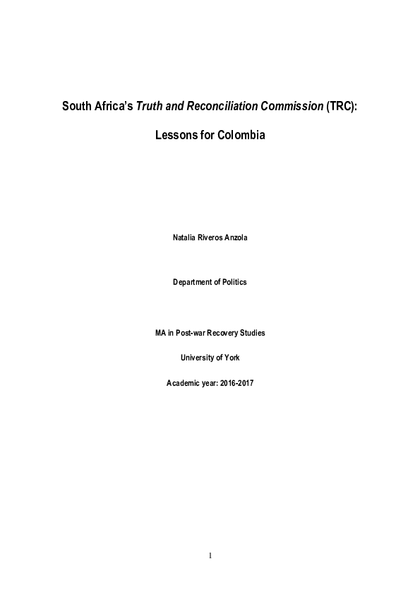 (PDF) South Africa's Truth and Reconciliation Commission (TRC): Lessons ...