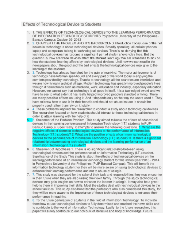 (DOC) Effects of Technological Device to Students
