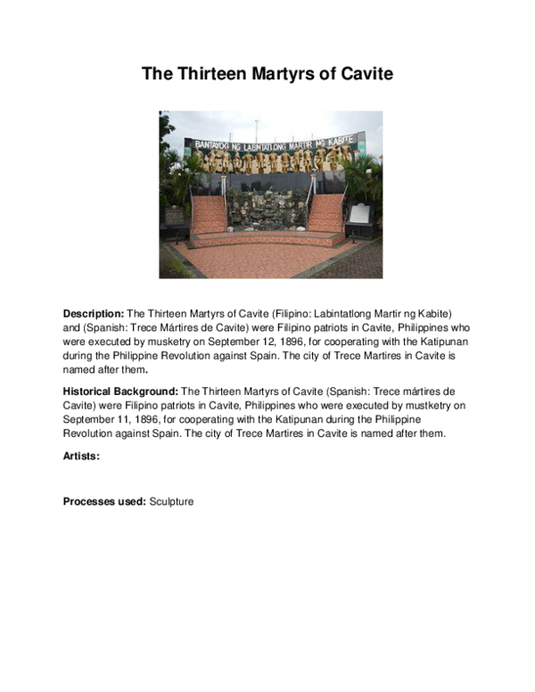 (DOC) The Thirteen Martyrs of Cavite General Malvar Museum and Library