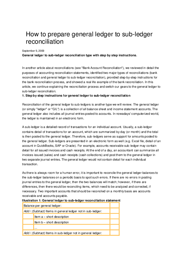 (DOC) How to prepare general ledger to sub-ledger reconciliation