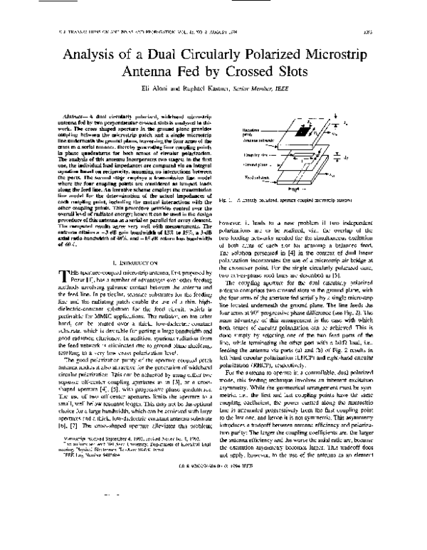 (PDF) Analysis of a Dual Circularly Polarized Microstrip Antenna Fed by Crossed Slots