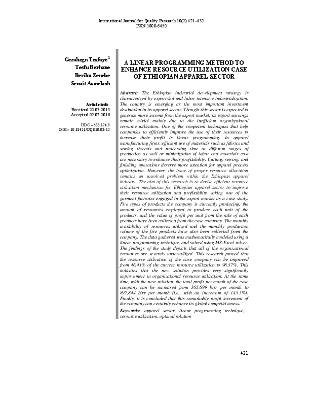 Pdf A Linear Programming Method To Enhance Resource Utilization Case 9016