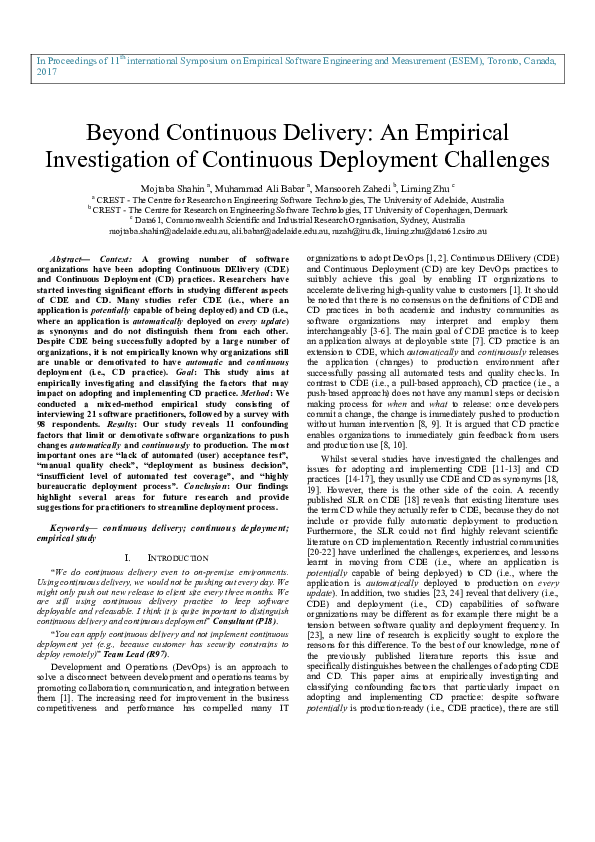 (PDF) Beyond Continuous Delivery: An Empirical Investigation of ...