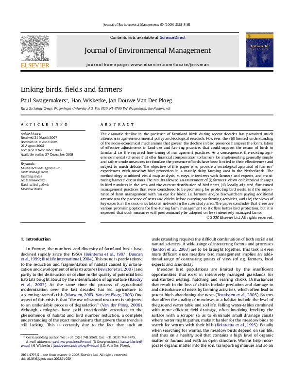 (PDF) Linking birds, fields and farmers