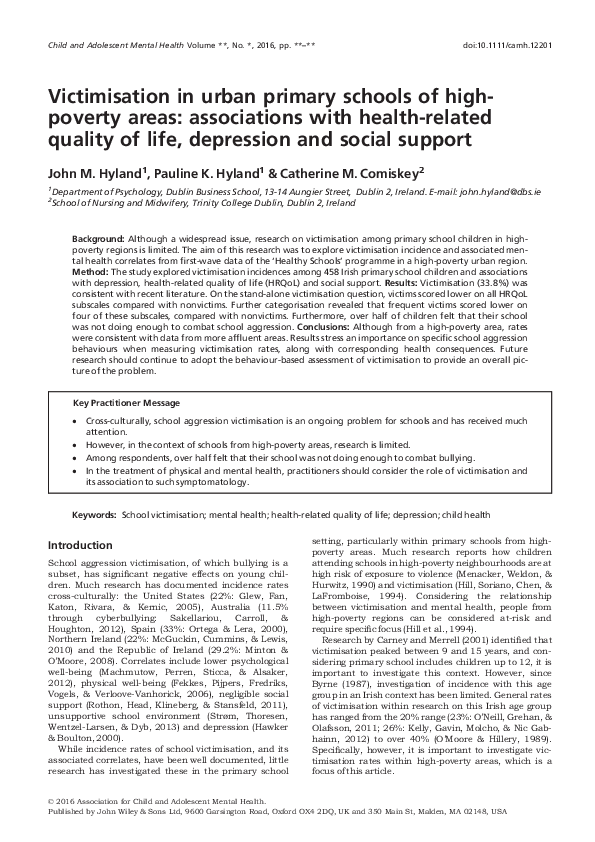 (PDF) Victimisation in urban primary schools of high- poverty areas ...