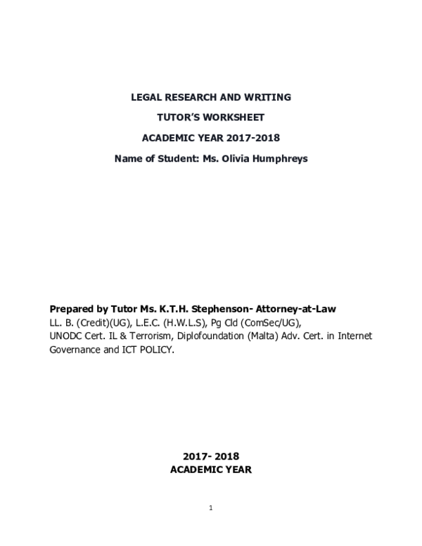 (PDF) LEGAL RESEARCH AND WRITING Worksheet 1