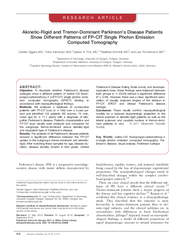 (PDF) Akinetic-rigid and tremor-dominant Parkinson's disease patients ...