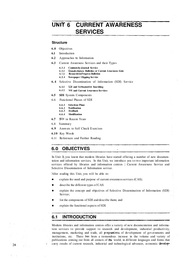 (PDF) UNIT 6 CURRENT AWARENESS SERVICES Structure