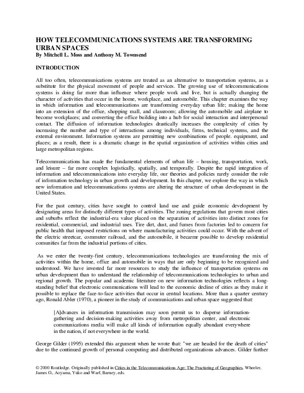 (PDF) How telecommunications systems are transforming urban spaces