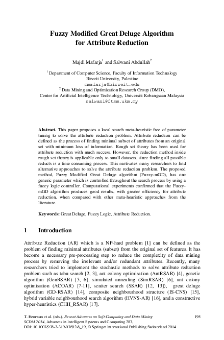 (PDF) Fuzzy Modified Great Deluge Algorithm for Attribute Reduction