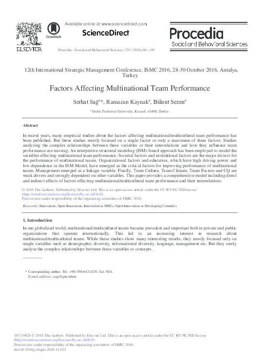 (PDF) Factors Affecting Multinational Team Performance
