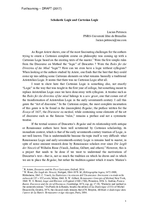 (PDF) Scholastic Logic and Cartesian Logic