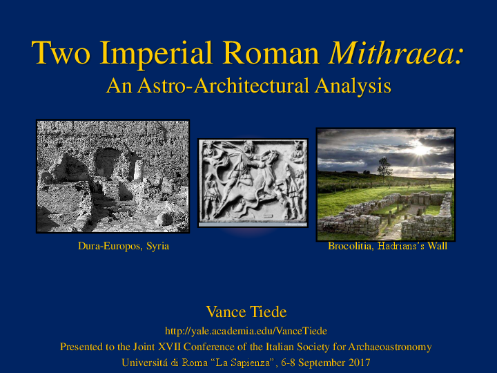 (PDF) Two Imperial Roman Mithraea: An Astro-Architectural Analysis at ...