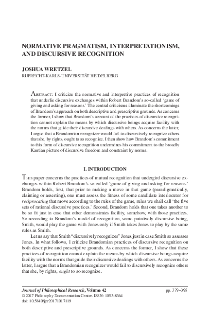 (PDF) NORMATIVE PRAGMATISM, INTERPRETATIONISM, AND DISCURSIVE RECOGNITION