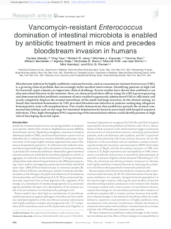 (PDF) Vancomycin-resistant Enterococcus domination of intestinal ...