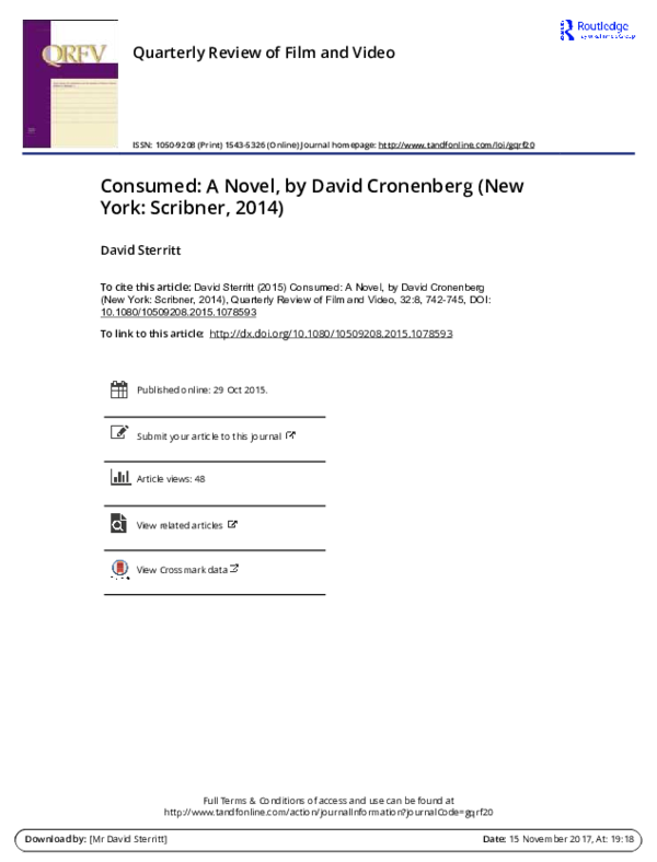 (PDF) Consumed: A Novel by David Cronenberg