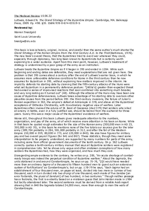 (PDF) Luttwak, The Grand Strategy of the Byzantine Empire (Warren ...
