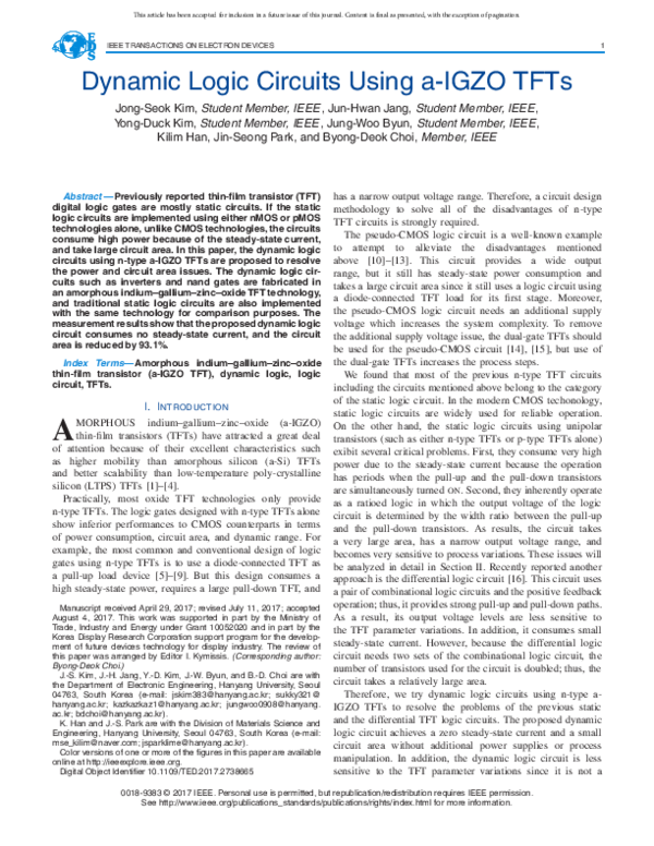 (PDF) Dynamic Logic Circuits Using a-IGZO TFTs