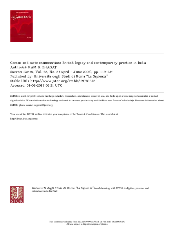 (PDF) Census and caste enumeration