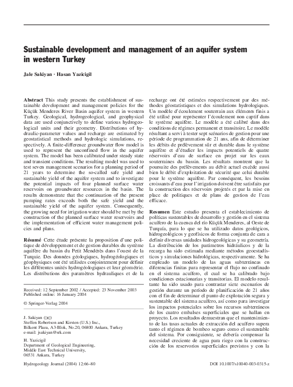 (PDF) Sustainable development and management of an aquifer system in ...