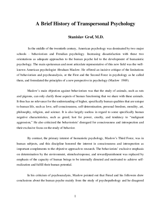 (PDF) A Brief History of Transpersonal Psychology