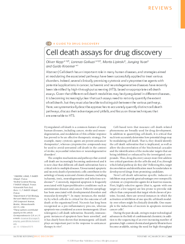 (PDF) Cell death assays for drug discovery