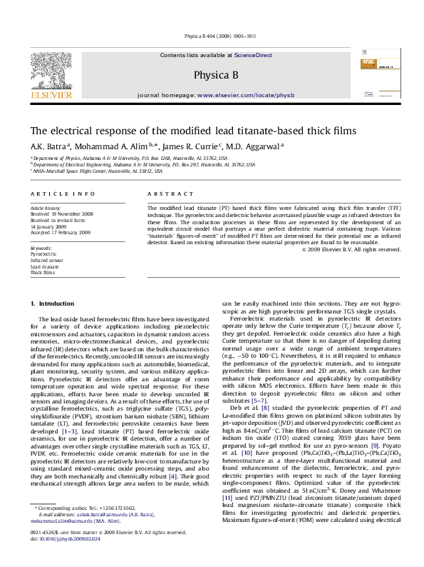 (PDF) The electrical response of the modified lead titanate-based thick ...