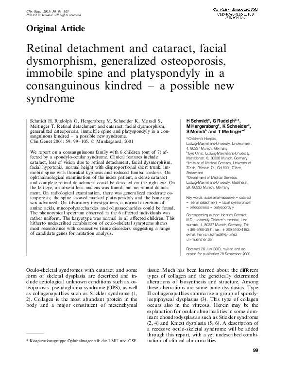 (PDF) Retinal detachment and cataract, facial dysmorphism, generalized ...