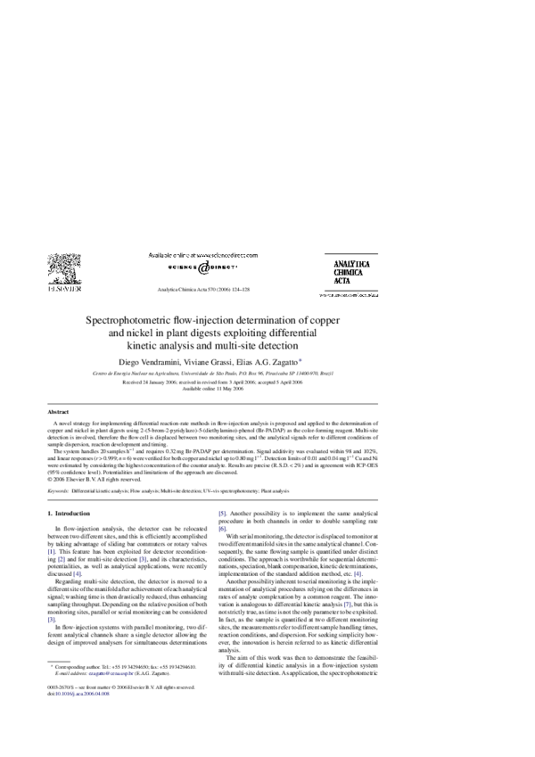 Pdf Spectrophotometric Flow Injection Determination Of Copper And Nickel In Plant Digests