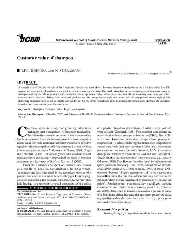 (PDF) Customer value of shampoo